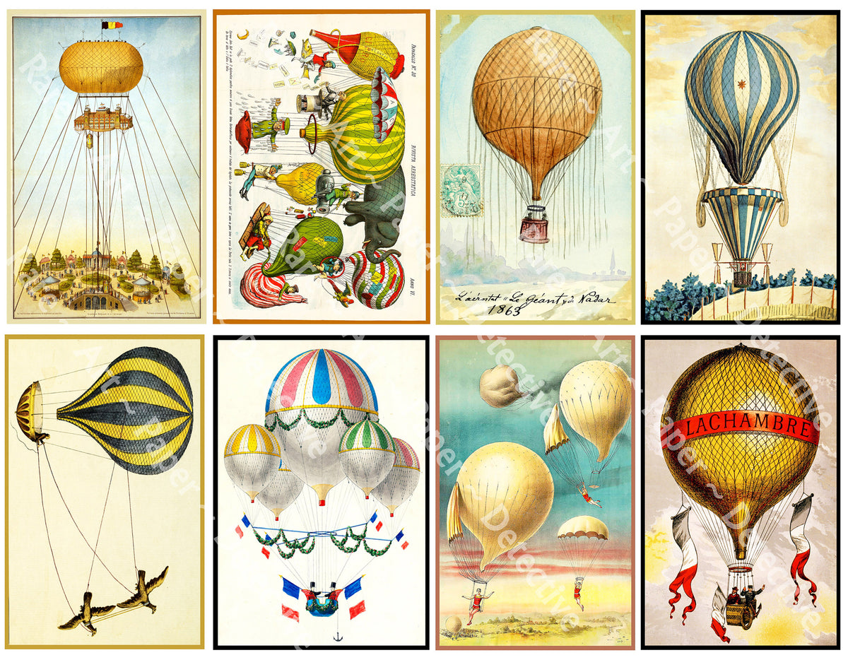 Antique Hot Air Balloon Illustration Stickers, 4" Tall Decals for Home ...