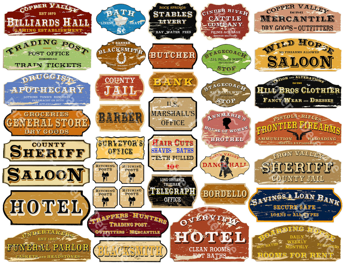 Old Western Frontier Town Signs for Model Railroads, Dollhouse & Diora ...