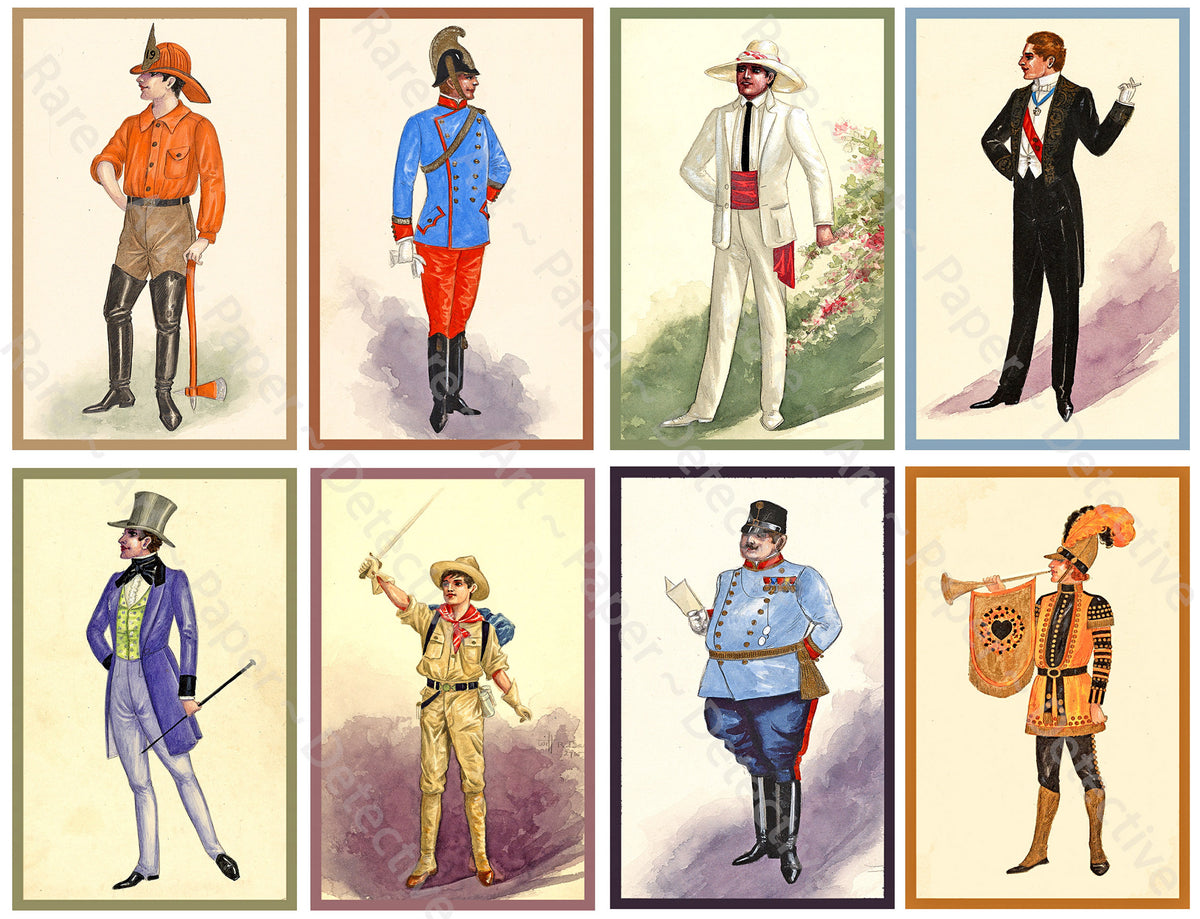 Costume Illustration Stickers Men in Whimsical Outfits Vintage Charact ...