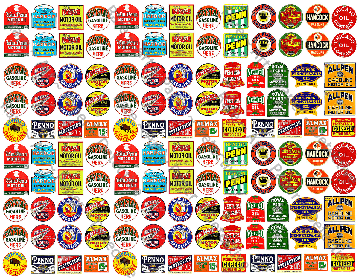 Model Train and Diorama Stickers 130 Vintage Oil Advertising Signs, 30 ...