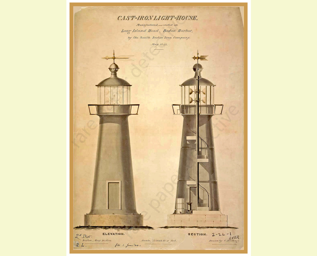 Lighthouse Illustration, 7" x 10" Wall Art, Antique Lighthouse Print ...