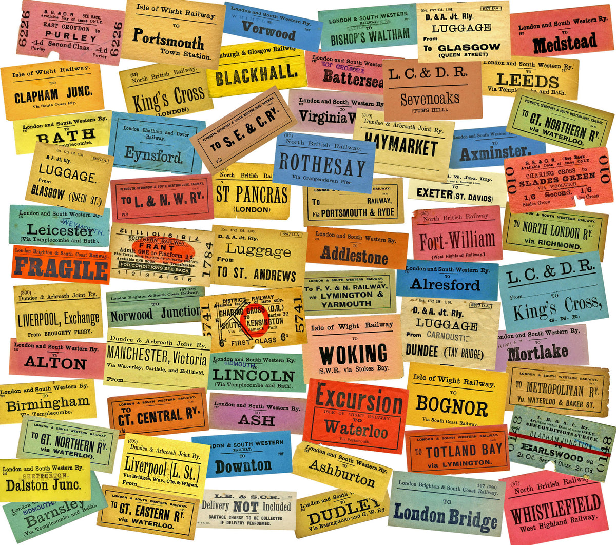 British Railway Luggage Labels, 64 Colorful Train Baggage Stickers, 2 ...