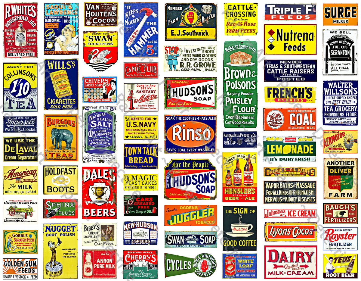Model Train & Doll House Miniature Sign Stickers, 63 Pcs. Set, Railroa ...