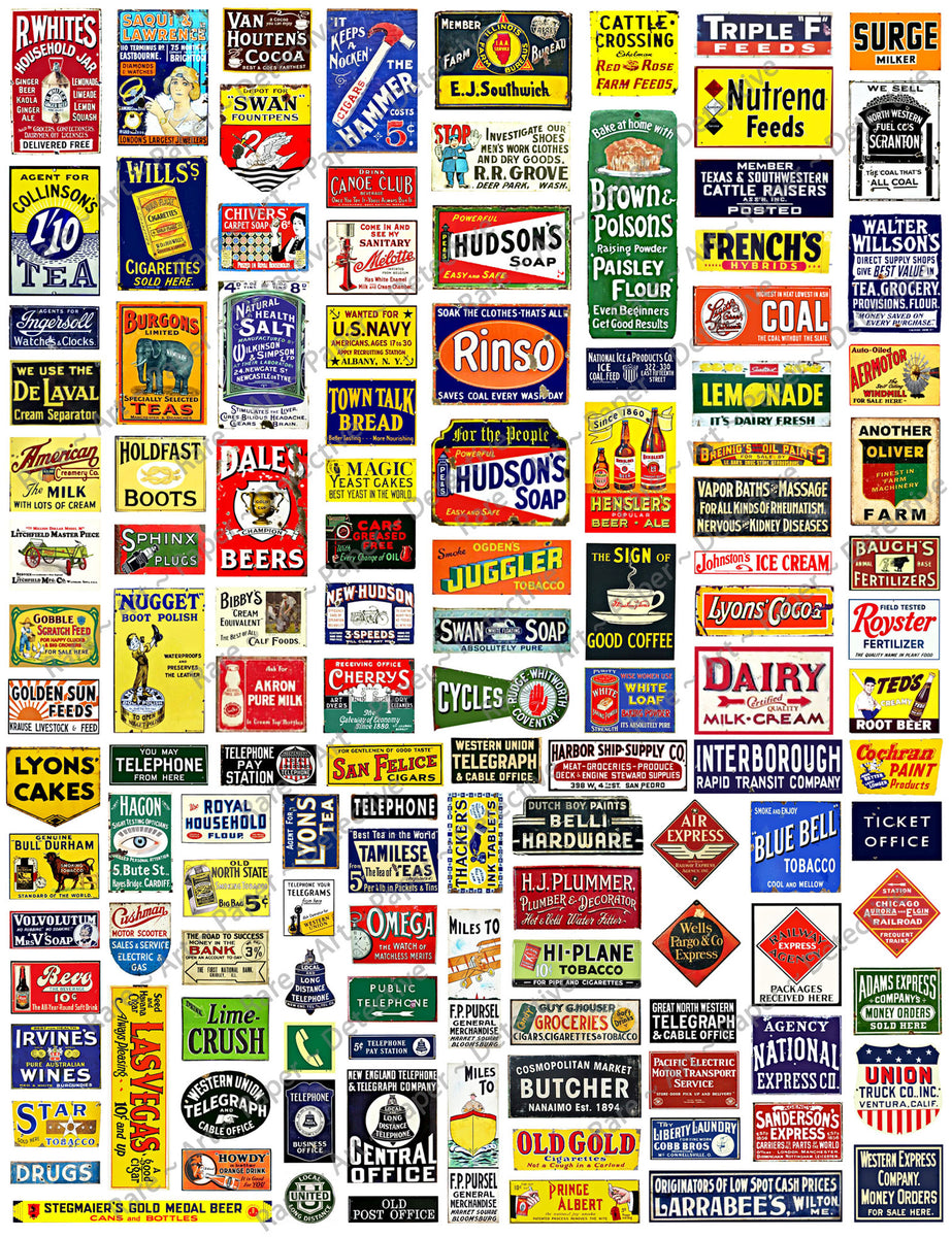 Scale Model Train & Doll House Miniature Sign Stickers, 120+ Pcs. Set ...