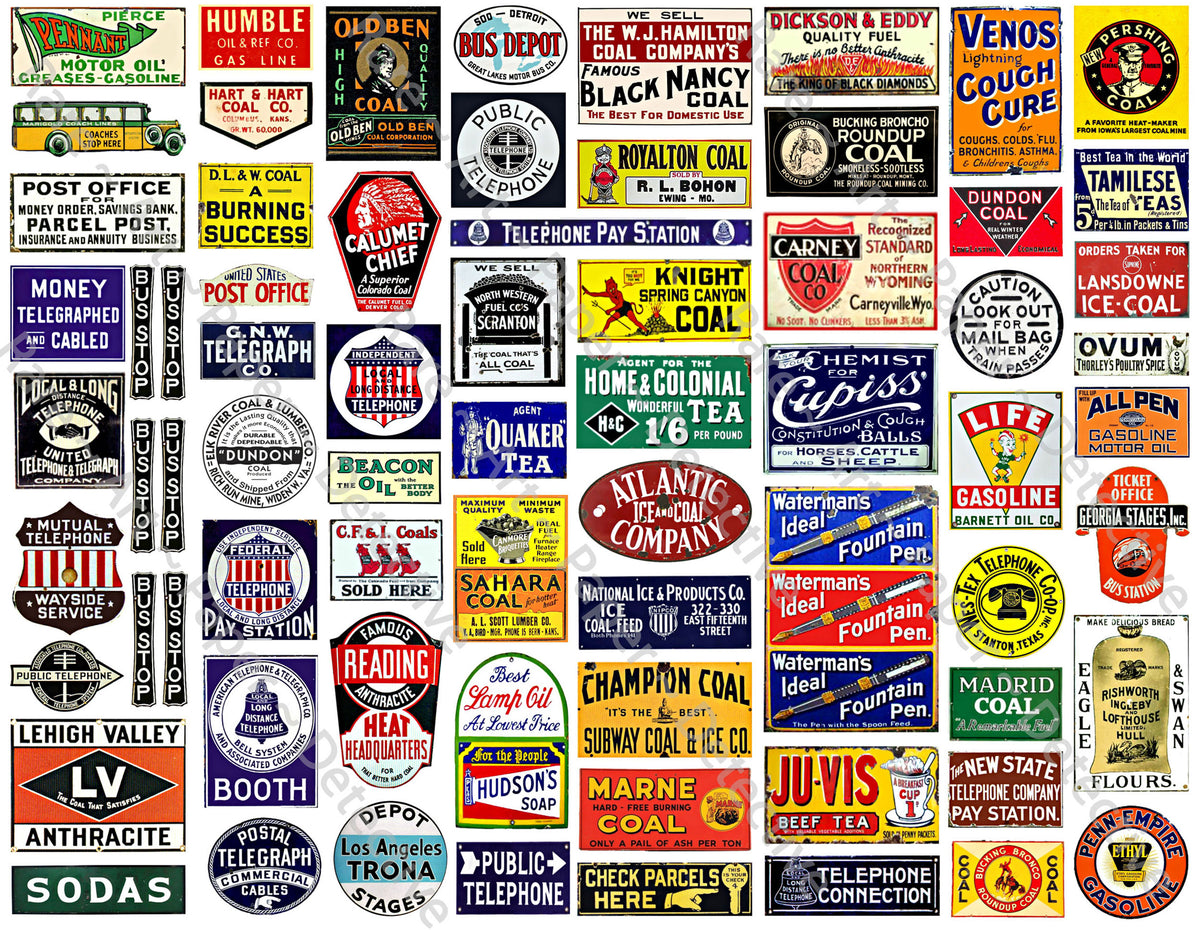Model Train Layout & Doll House Miniature Sign Stickers, 72 Pcs. Set ...