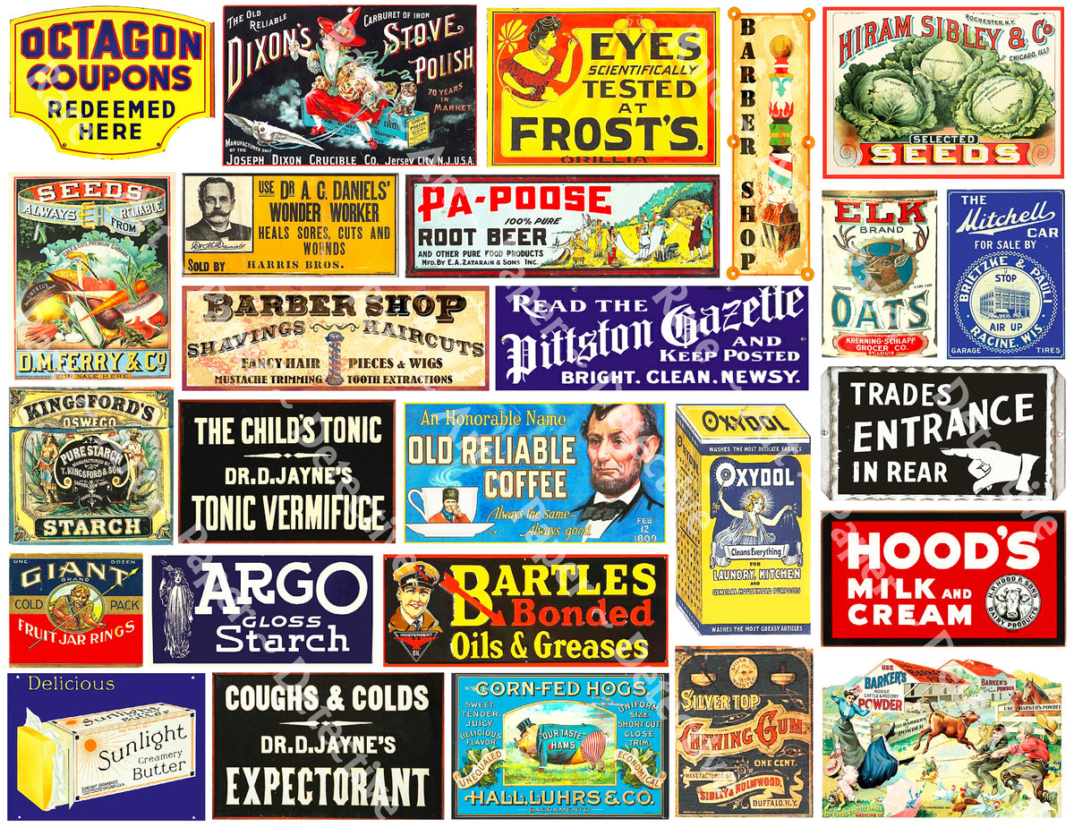 Vintage Advertising, General Store Sign Stickers Featuring a Vintage R ...