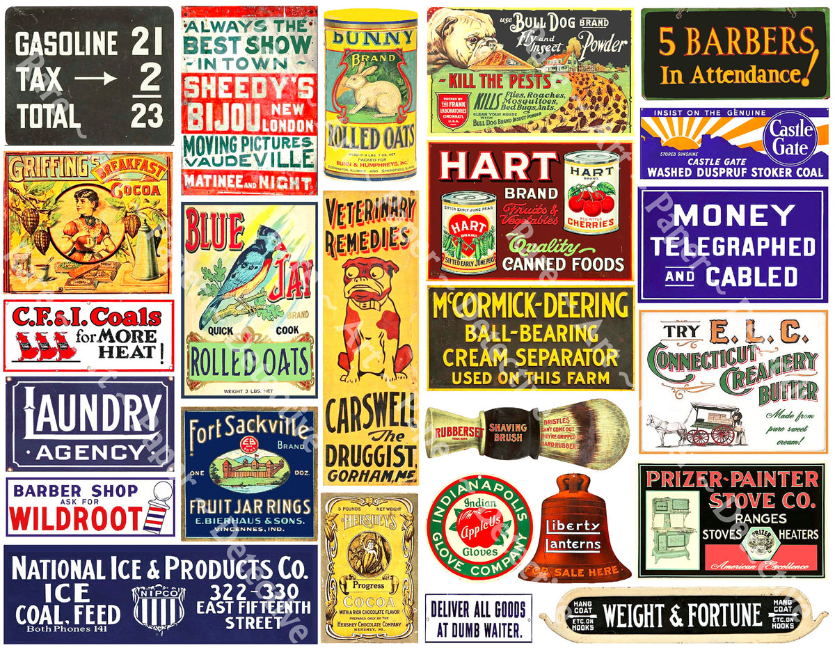 Antique Advertising Signs, General Store Stickers Featuring a Vintage ...