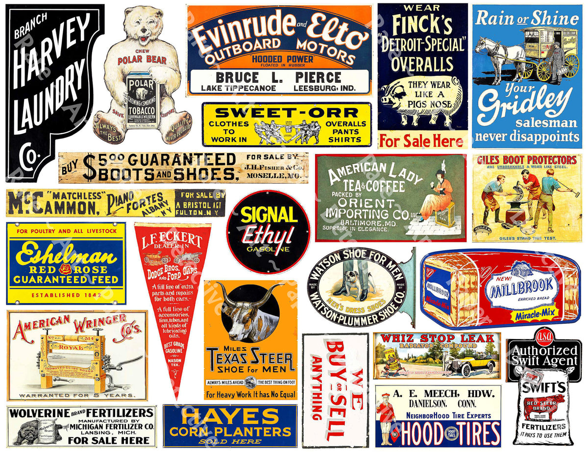 Advertising Signs for Dioramas, General Store Stickers Featuring a Vin ...