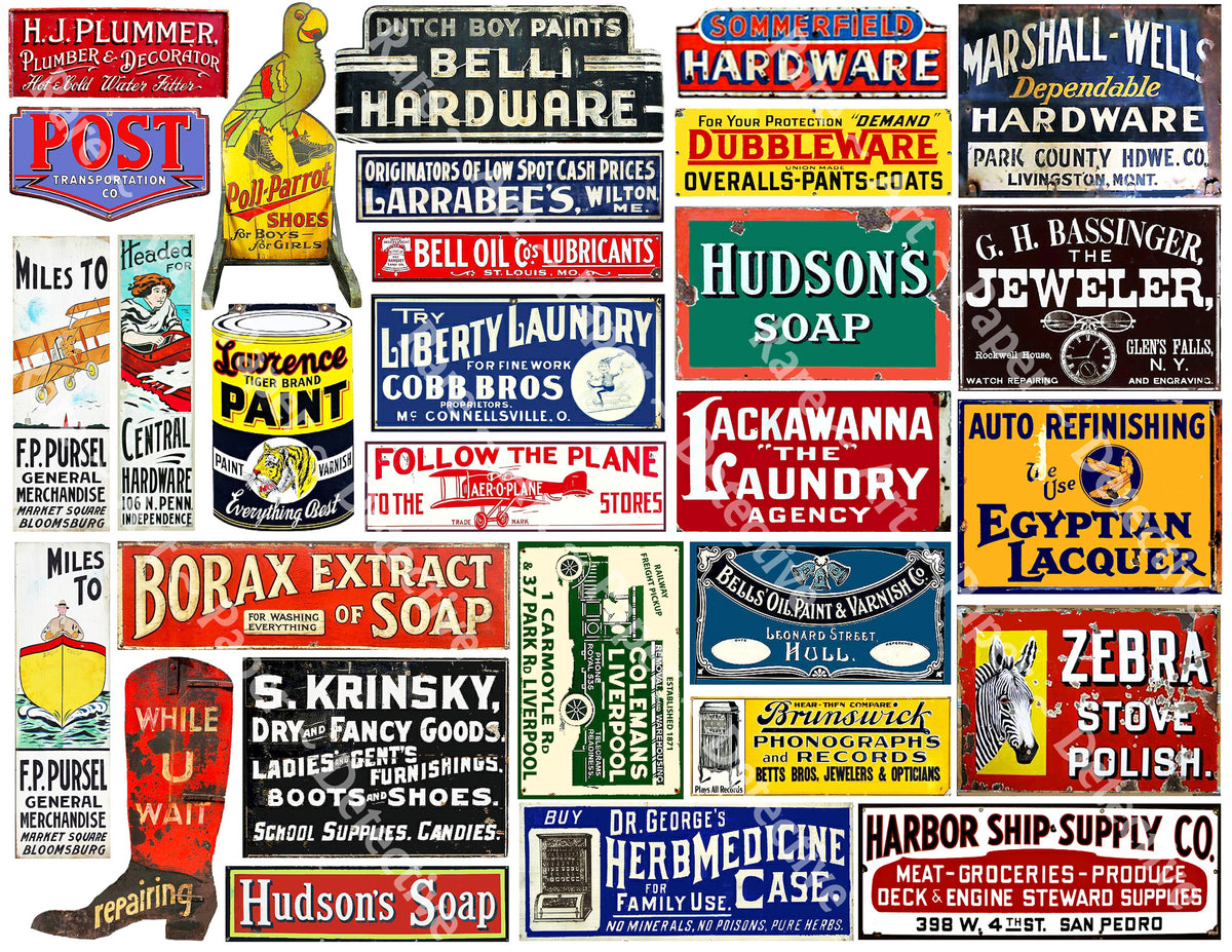 Hobby Advertising Signs, General Store Stickers Featuring a Vintage Ru ...
