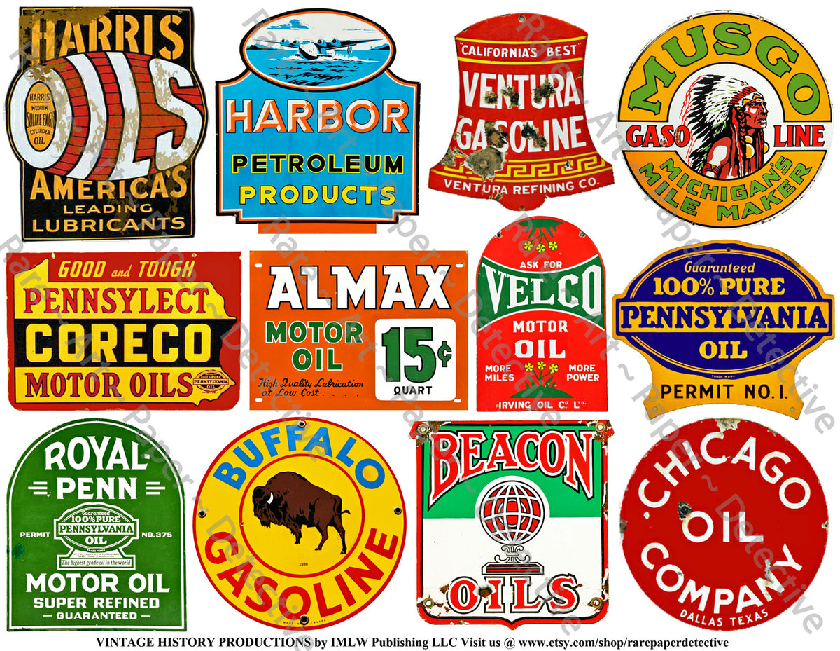 Gasoline & Motor Oil Stickers, Garage Signs, Oil Can Label Decals, Ser ...