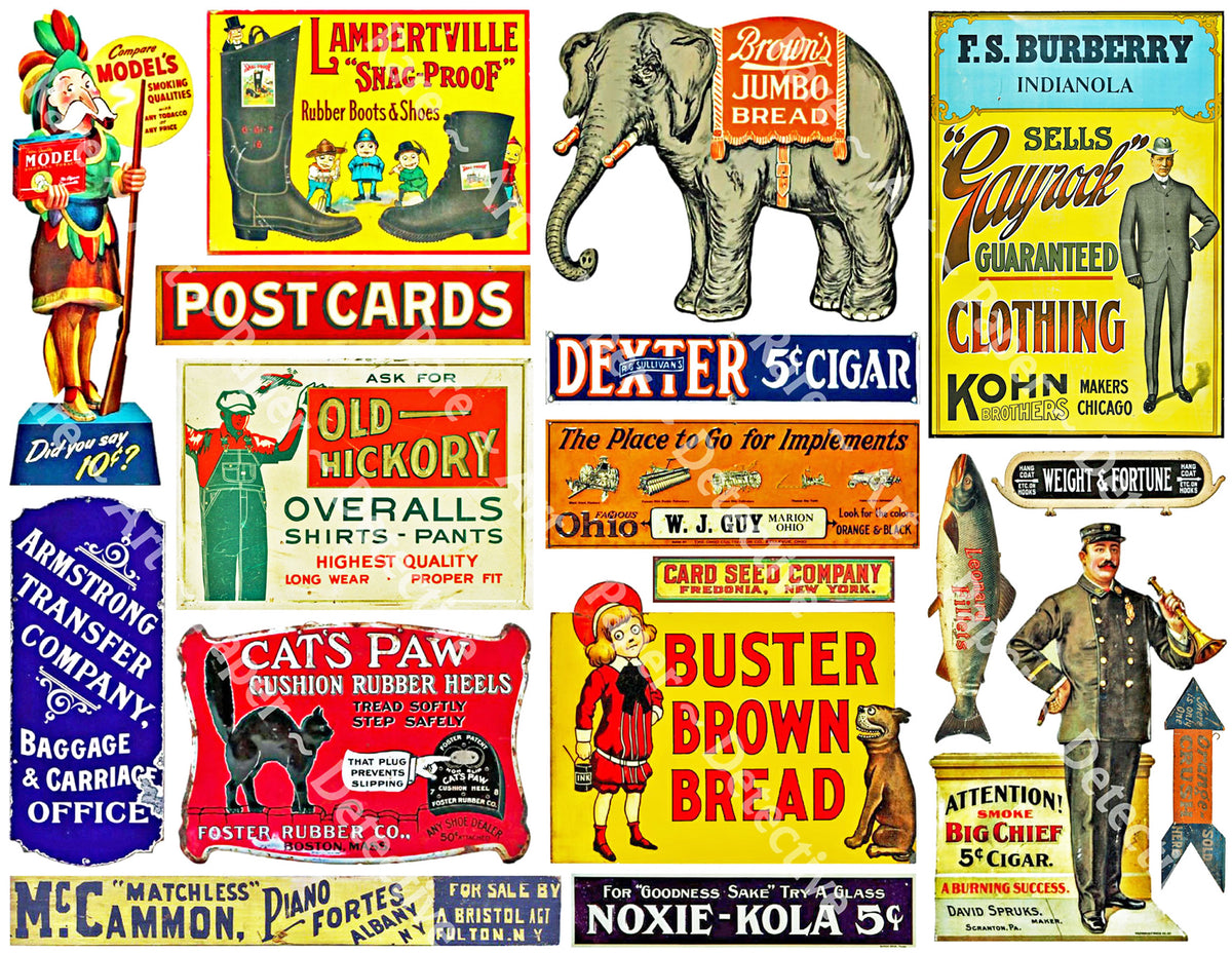 Antique Advertising Sign Stickers, 18 Vintage Advertising Decals, Vint ...