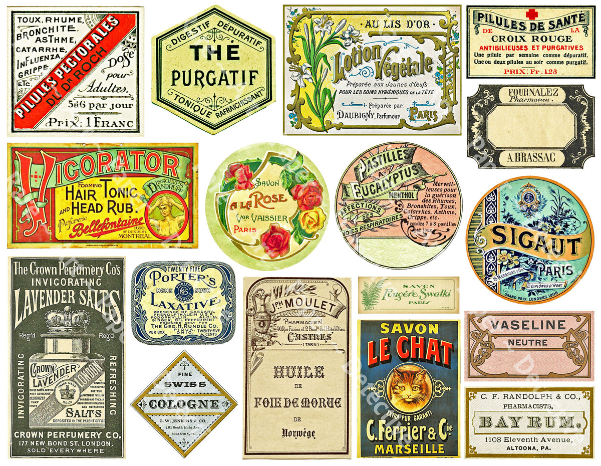 17 Apothecary, Powder & Chemist Labels Featuring Victorian French Them ...