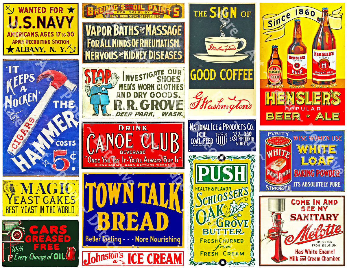 Vintage Advertising Sign Stickers, 16 Vintage Advertising Decals, Vint ...