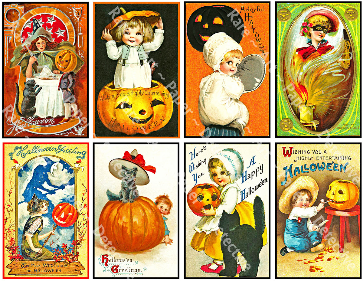 Halloween Stickers, Victorian Halloween Postcard Decals & Spooky Clip ...