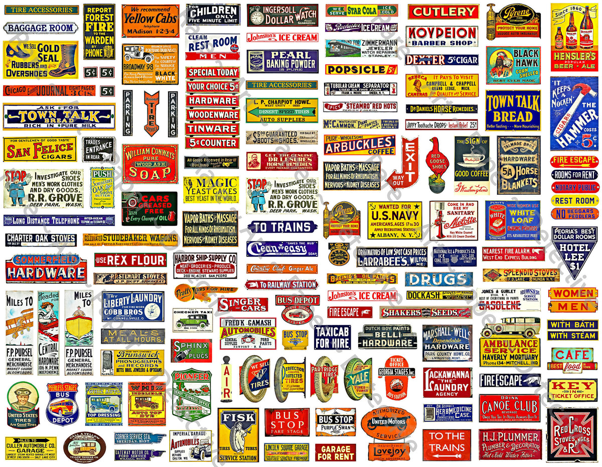 H-O Scale Miniature Sign Stickers for Model Railroads, 150+ Pcs. Set ...