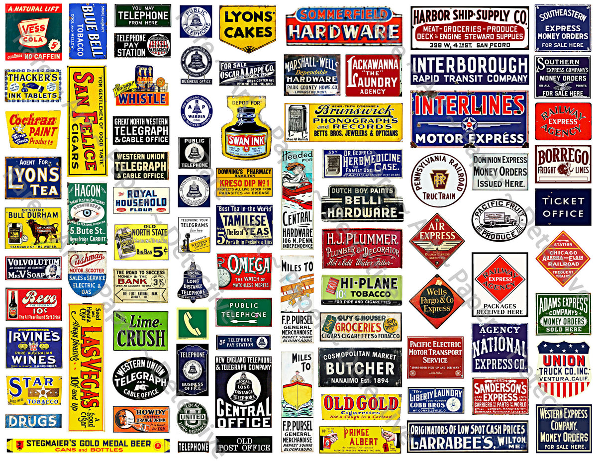 Model Train & Doll House Miniature Sign Stickers, 86 Pcs. Set, Railroa ...